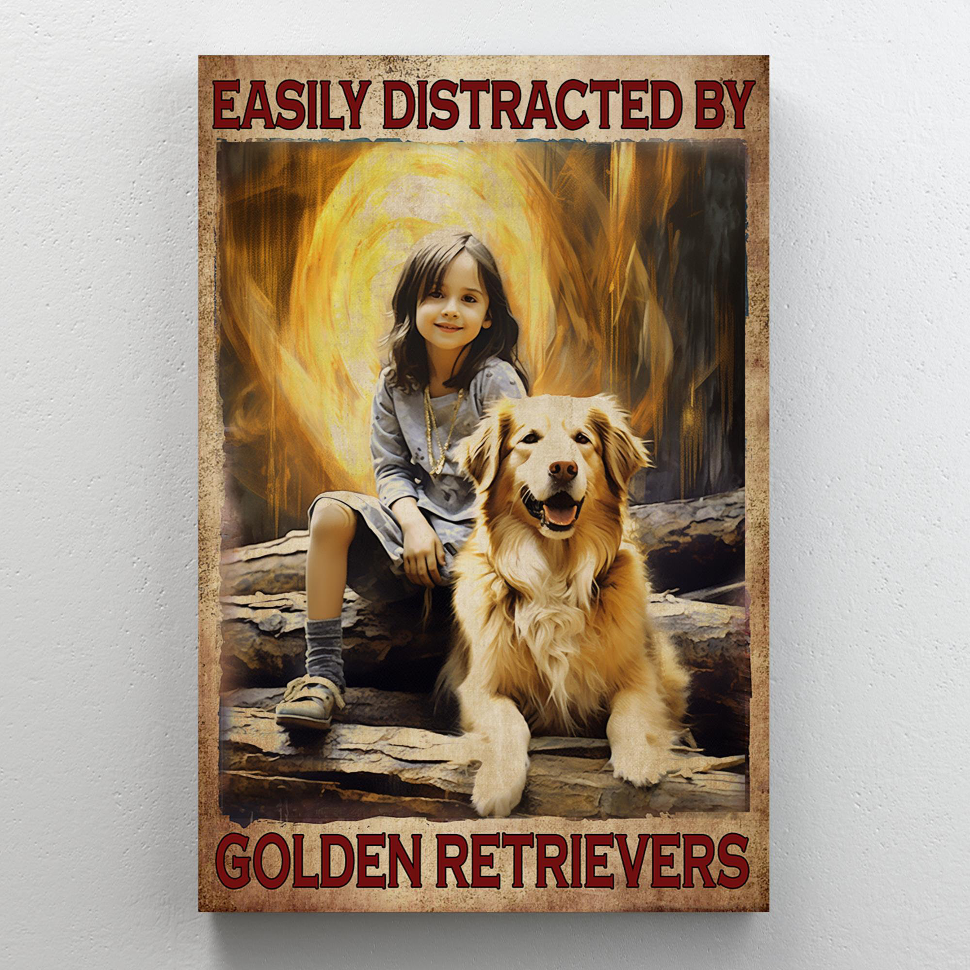 Trinx Easily Distracted By Golden Retrievers - 1 Piece Rectangle Graphic Art Print On Wrapped ...